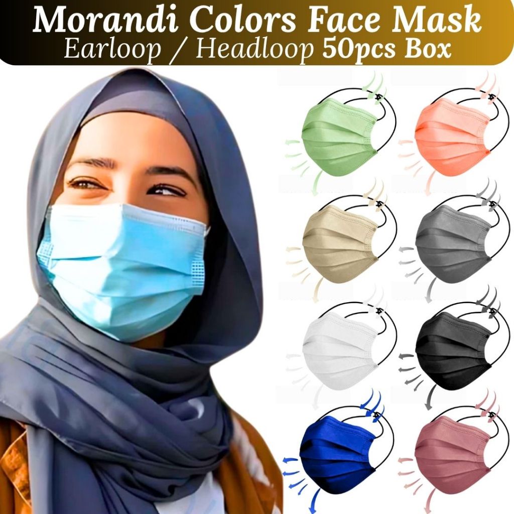 Headloop 50pcs Full Black Mask 3ply Face Mask Hijab Mask Head Loop Mask ...