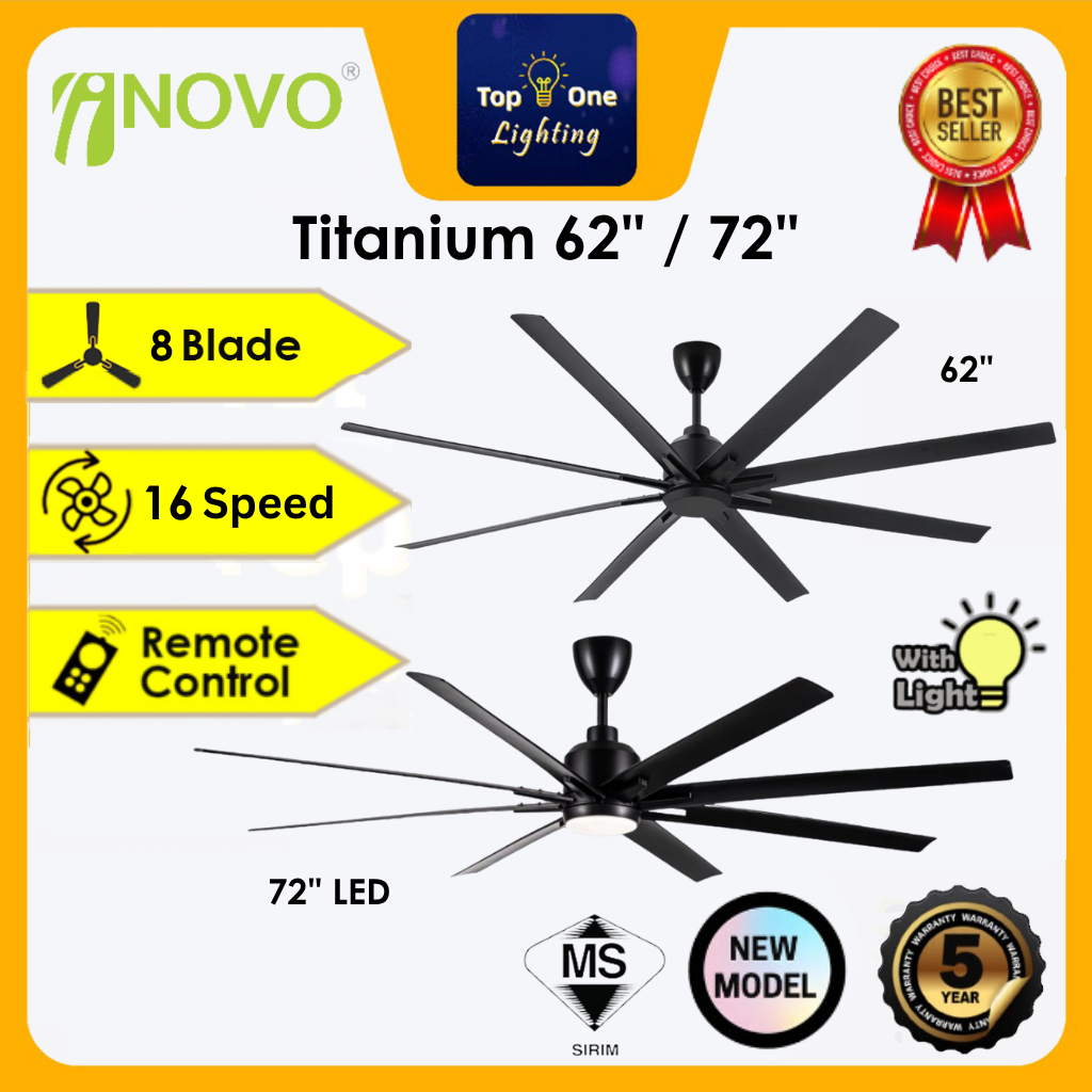 🔥FREE SHIPPING🔥 REGAIR INOVO Titanium 62" Titanium 72" LED Ceiling Fan 8 Blades Remote Control ...