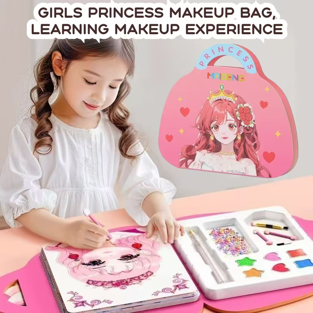 Girl Makeup Toy DIY Princess Cosmetics Kit Kids Dress Up Sticker Nail ...