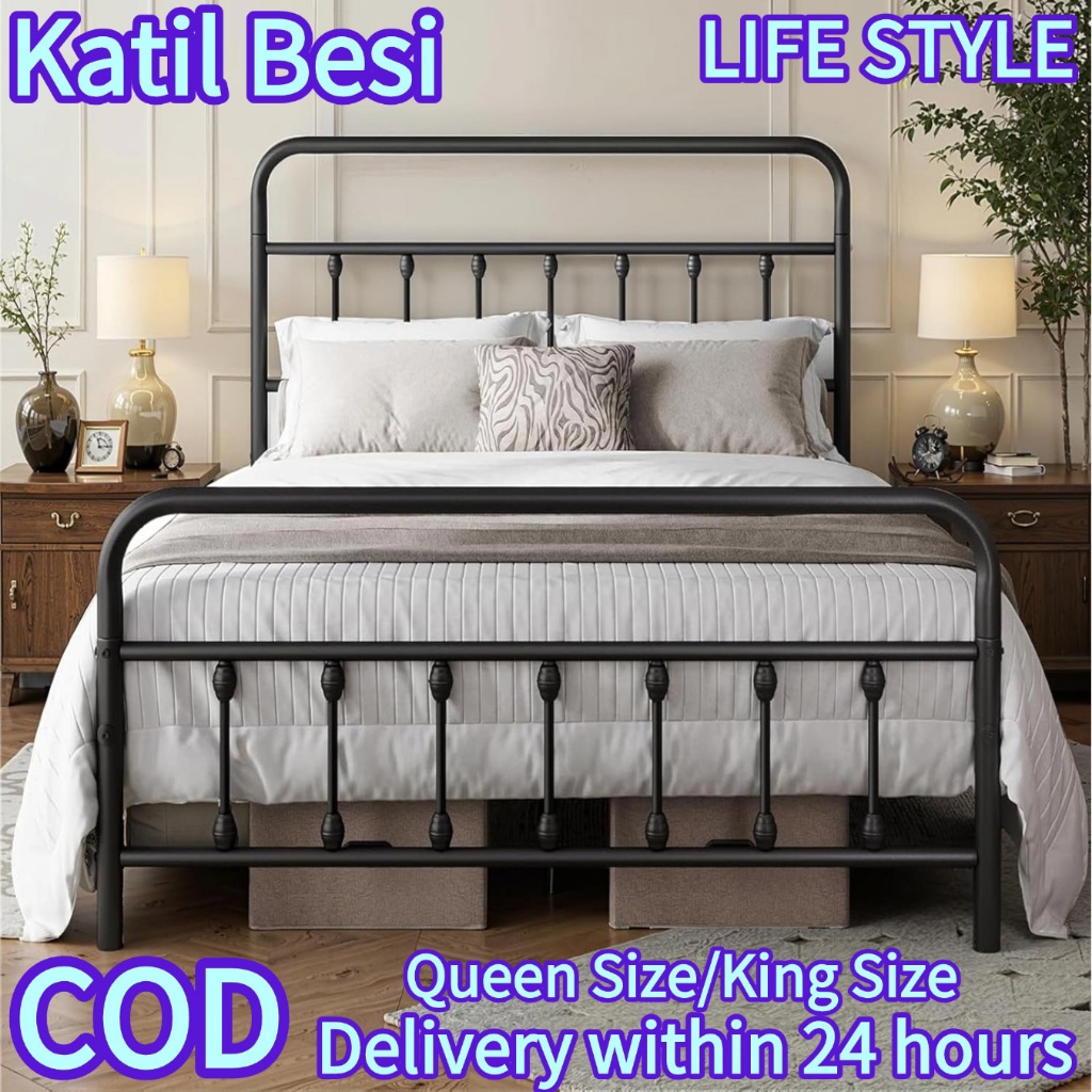 rangka katil besi metal bed frame Single size Queen size King size iron ...