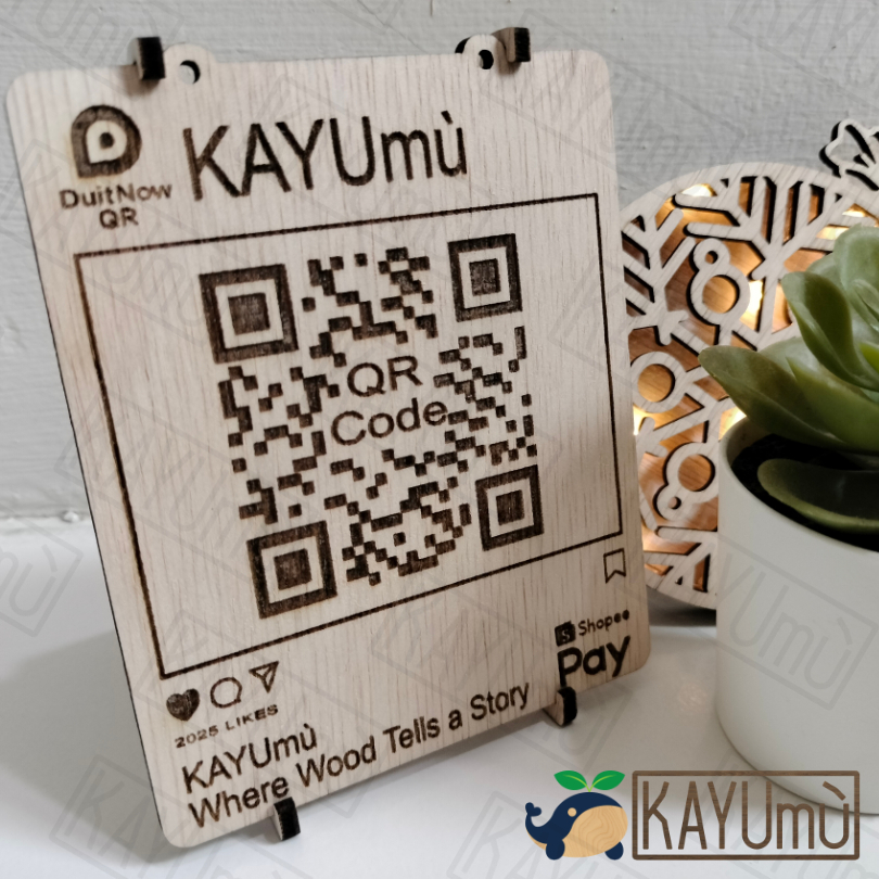 Laser-Cut Wooden Display Board + Engraved QR Code & Name | Papan ...