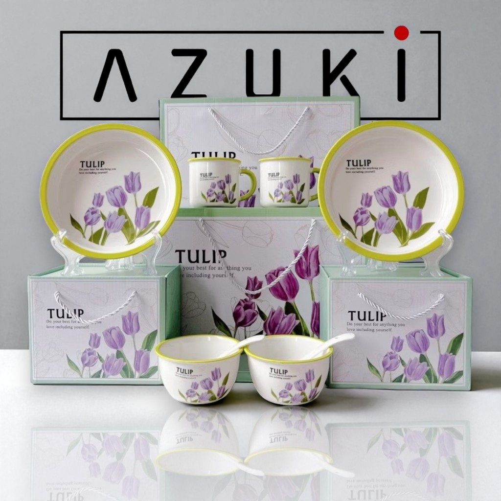 AZUKI Tulip Ceramic Dinnerware Gift Set With Box Bowl Set Mangkuk ...