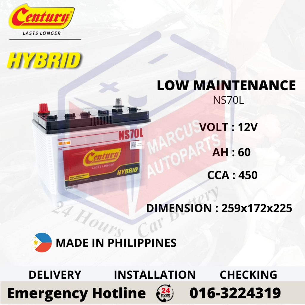 CENTURY HYBRID NS70L LOW MAINTENANCE AUTOMOTIVE CAR BATTERY | Shopee ...