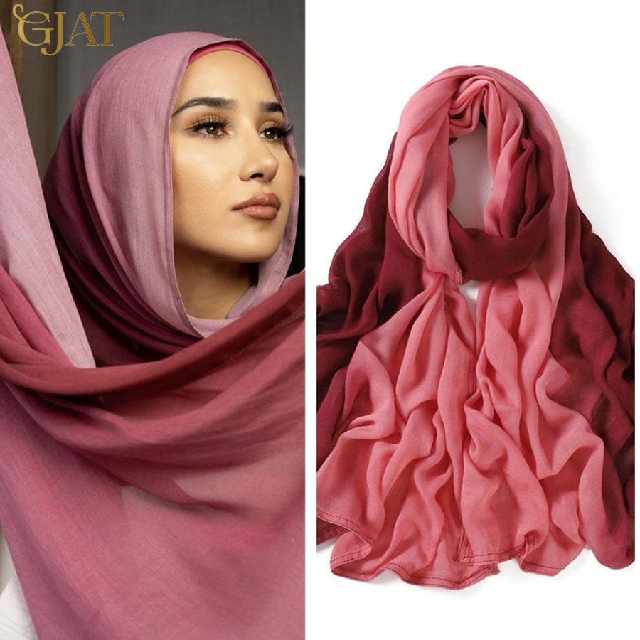 Tudung two-tone cotton Hijab Long breathable Modal shawl Muslim woman Pashmina Shawl Khimar ...
