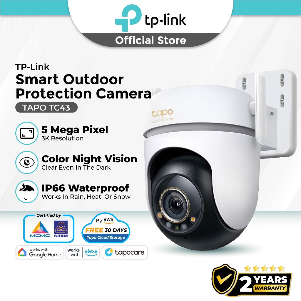TP-Link Tapo TC43 3K 5MP Outdoor CCTV | 3K HD, AI Detection, 360° Pan ...