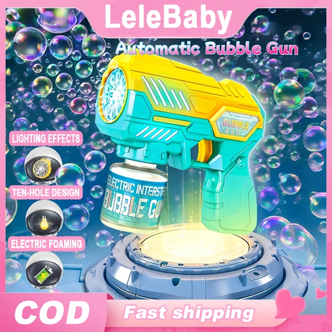 Bubble Machine Automatic Bubble Gun with Light 10 Holes Kids Water toy ...