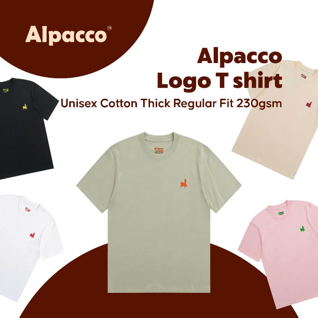 ALPACCO Logo Tee Relaxed Cotton T-Shirt Unisex 230gsm Thick Regular Fit ...