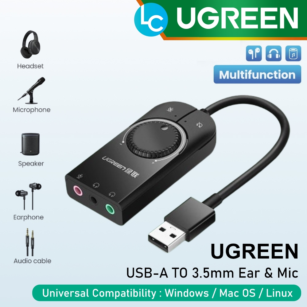 UGREEN Sound Card External USB Stereo Audio Card Adapter USB-A to 3.5mm Jack Earphone Microphone ...