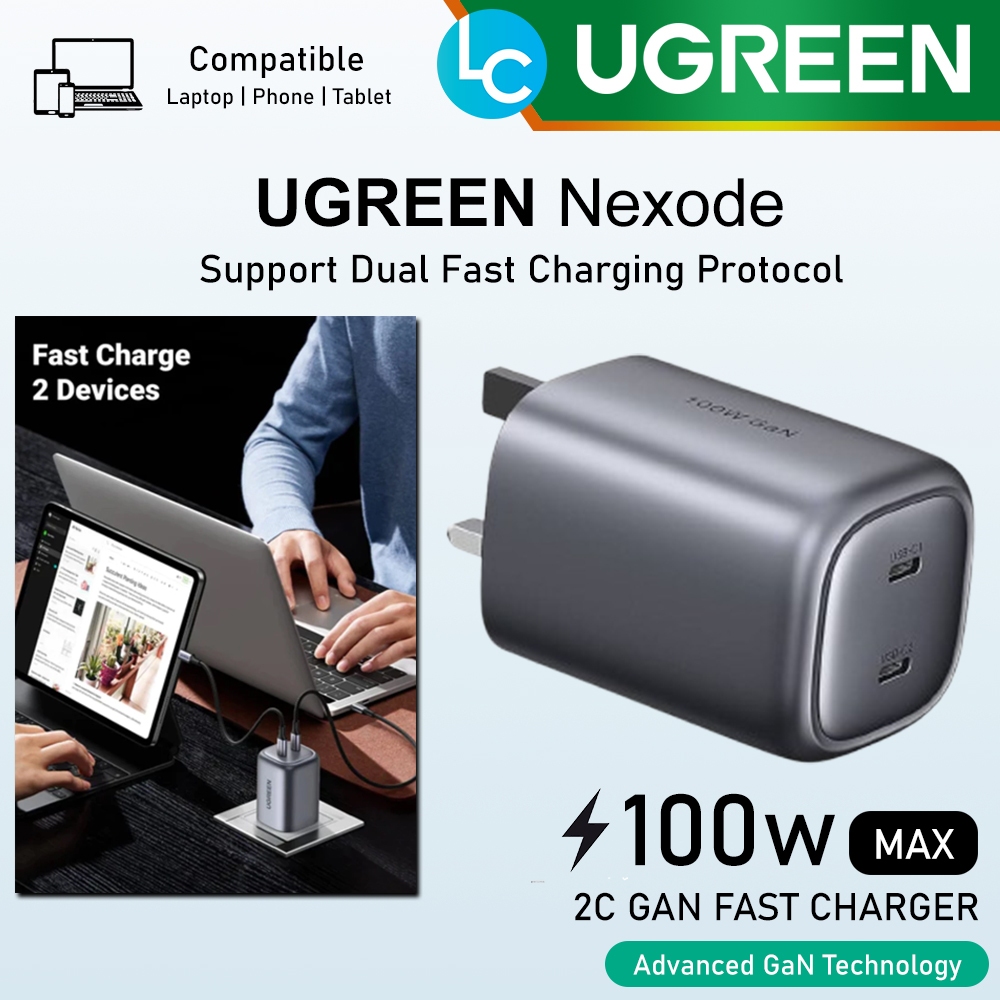 UGREEN 100W GaN 2 Port USB-C Fast Charger Plug Type-C Charger Power ...