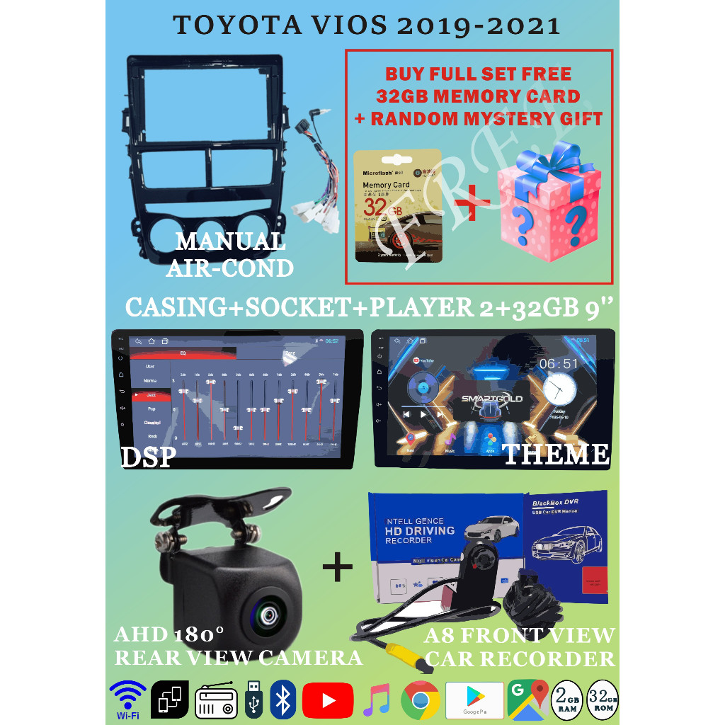 TOYOTA VIOS 2019-2021 (MANUAL AIR-COND) ANDROID CASING+PLAYER 9'' 2 ...