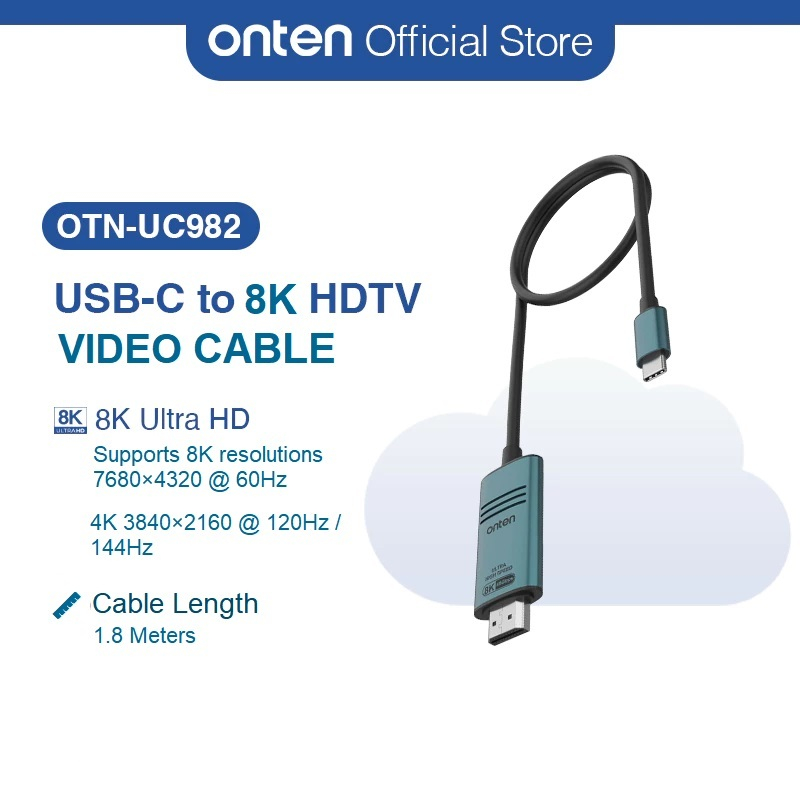 ONTEN UC982 USB-C to 8K HDTV Video Cable 1.8 Meters 8K 60Hz 4K 120Hz ...