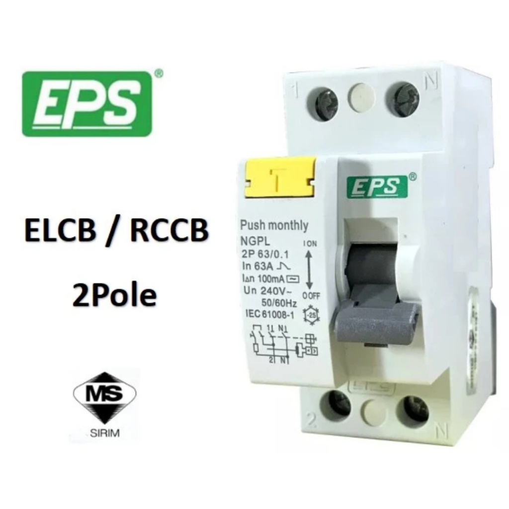 EPS 2 POLE ELCB / RCCB 16A / 20A / 25A / 40A / 63A （10mA / 30mA & 100mA ...