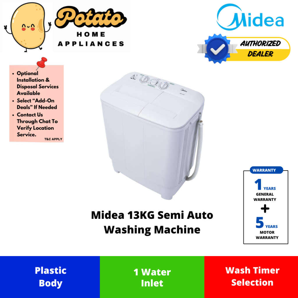 Midea 13KG Semi Auto Washing Machine | One Water Inlet | Wash Timer ...
