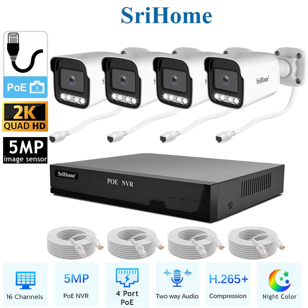 (5MP) 2K CCTV PoE NVR System – SriHome 4CH 4-Port NVR + 4x PoE Camera ...