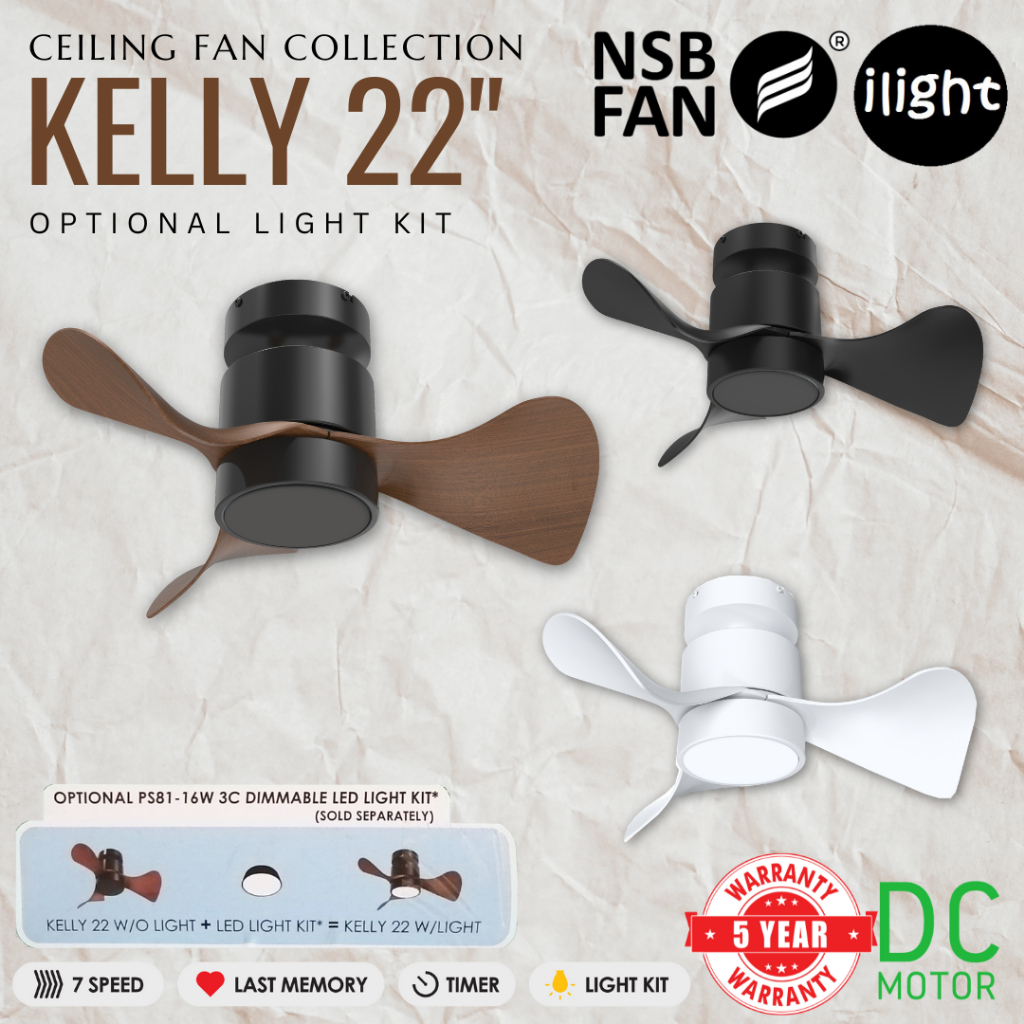 NSB FAN KELLY 22 INCHES MINI CEILING FAN DC MOTOR 3 ABS BLADE R/F 7 SPEED CEILING FAN | Shopee ...