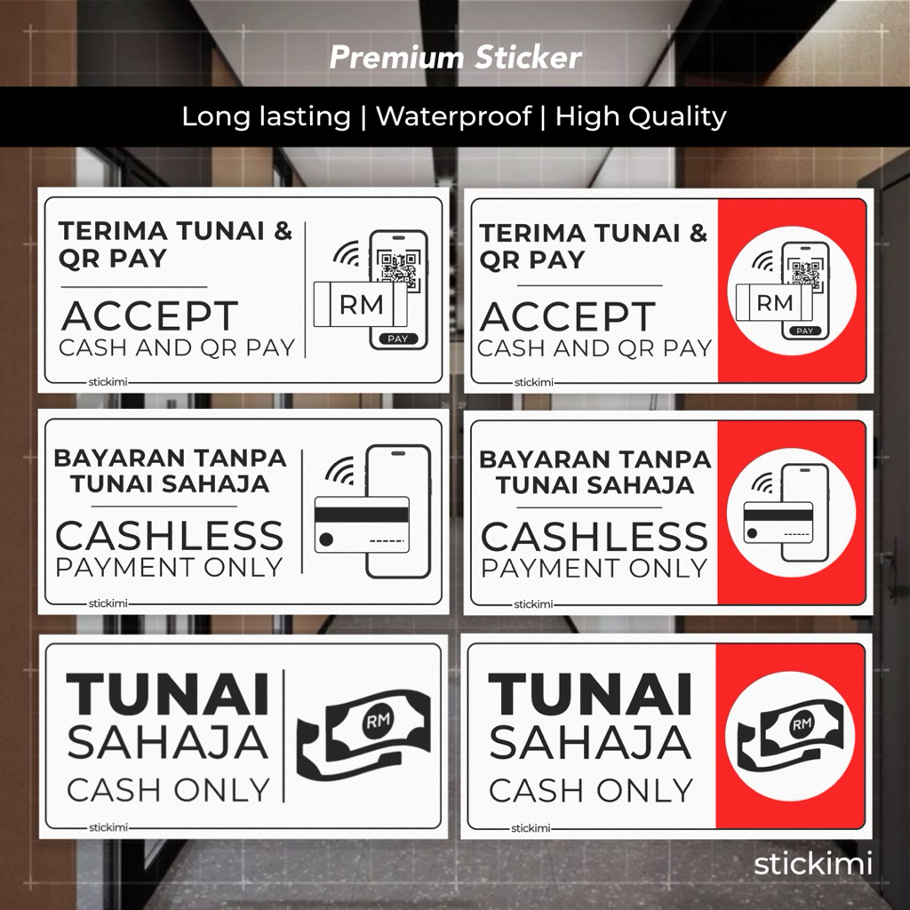 Sticker Terima Tunai Dan QR Pay | Cash Only | Cashless Payment Only ...