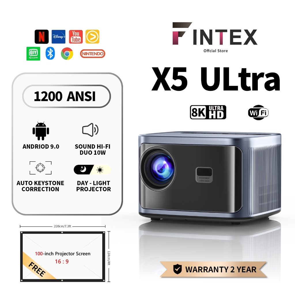 FINTEX X5 Ultra Projector 4k 1200 ANSI Auto Focus 8K HDMI Home Theater Proyektor Bluetooth ...