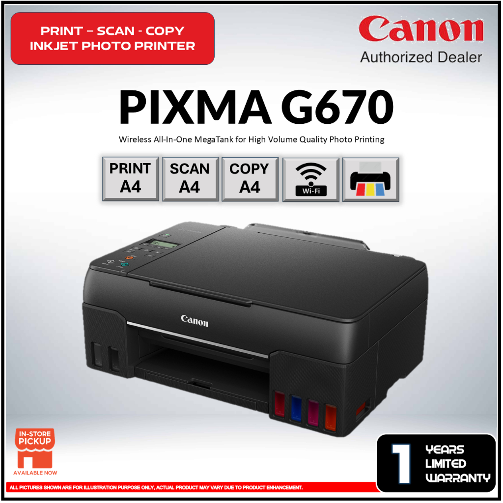 Canon PIXMA G670 Wireless MegaTank Photo Ink Tank A4 All in One Printer ...
