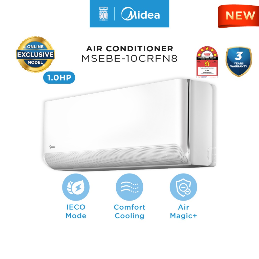 Midea ( MSEBE-10CRFN8 / MSEBE-13CRFN8 / MSEBE-19CRFN8 / MSEBE-25CRFN8 ) BreezelessE R32 Inverter ...