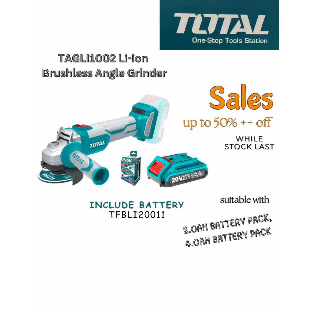 TOTAL P20S Lithium-ion Brushless Angle Grinder TAGLI1002 (Include ...