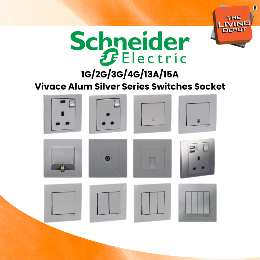 SCHNEIDER Vivace Alum Silver Series Switches Socket (1G/2G/3G/4G/13A ...