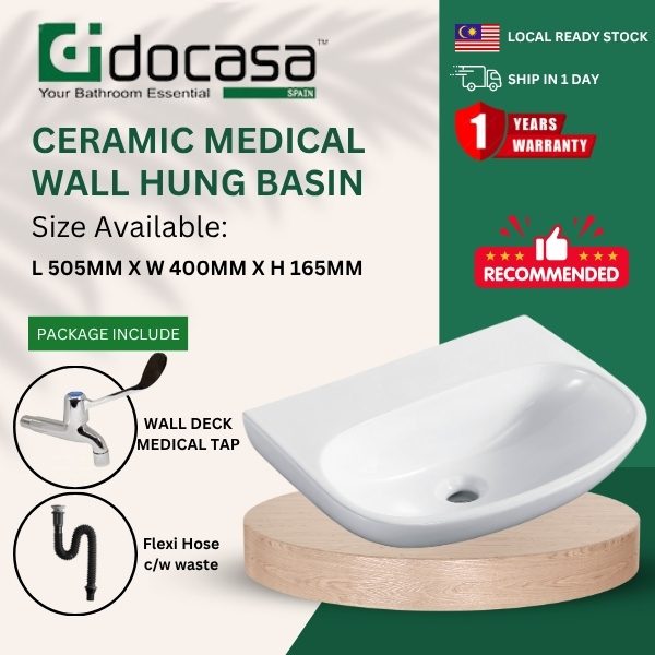 DOCASA B520 500mm Ceramic White Medical Wall Hung Basin Without Tap ...