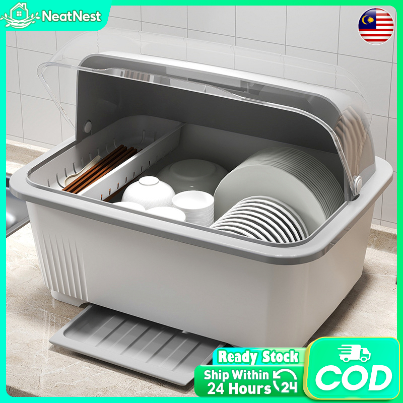 Dish Rack Large Capacity Dish Storage Box Dish Drain Rack With Lid ...