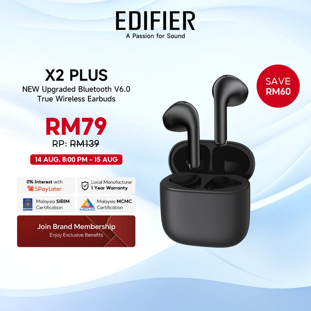 Edifier X2 Plus True Wireless Earphones - Bluetooth V6.0 | 13mm Dynamic ...
