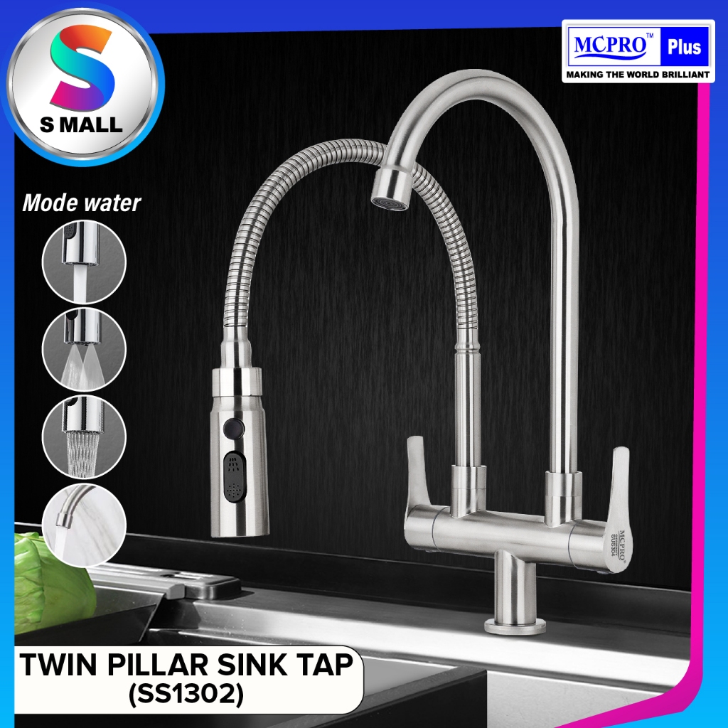 MCPRO PLUS SUS304 Stainless Steel Faucet UNIVERSAL PILLAR Double Handle ...