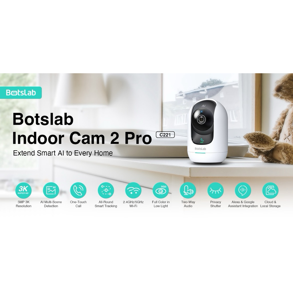 Botslab Indoor Cam 2 Pro C221 Indoor 5M Pan Tilt Zoom Smart Security ...