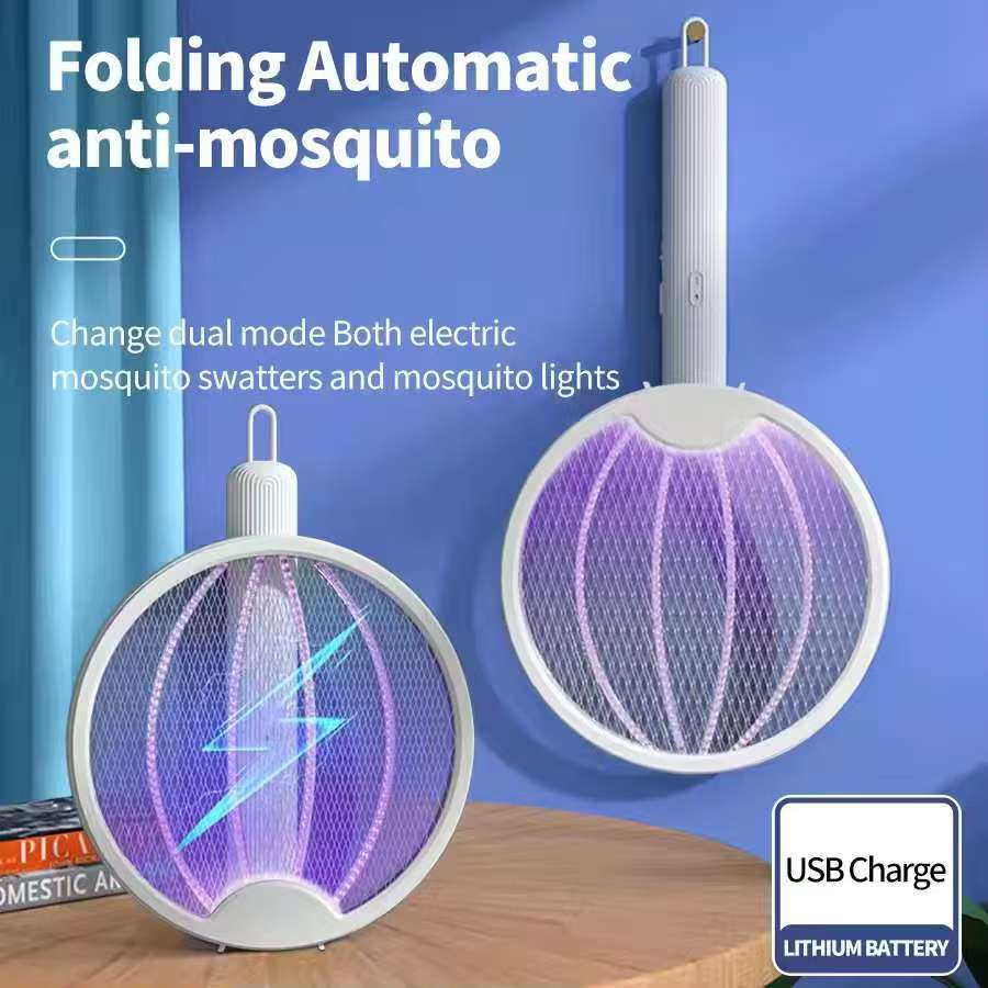 4-in-1 Folding Mosquito Swatter Electric Insect Racket USB Rechargeable ...