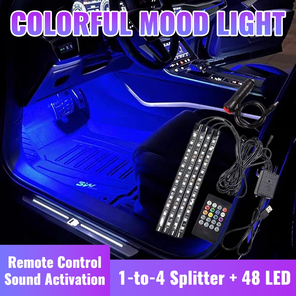 48 Lights Remote Sound Control Foot Lamp Ambient Light Strip with USB ...