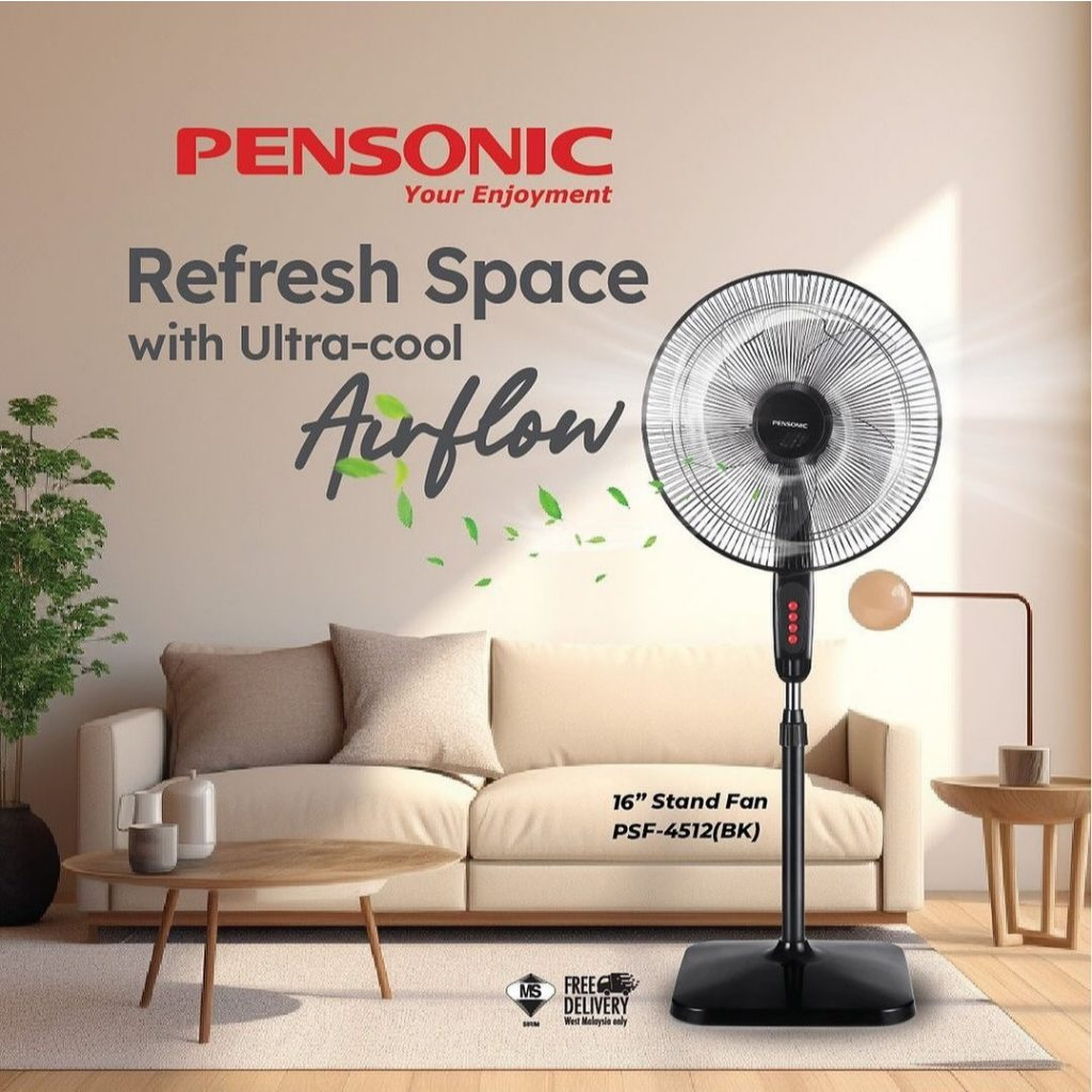 Pensonic Stand Fan 16″ Black 5 Blade Design PSF-4512 Powerful Wind 3 ...