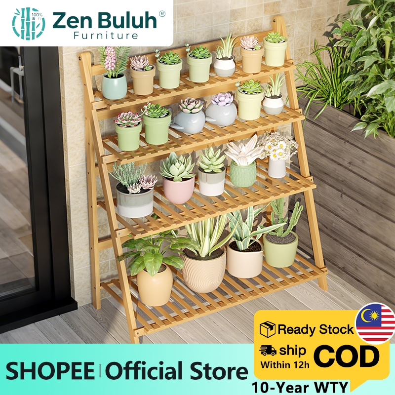 【100%Bamboo】Plant Rack 50/70/100CM 3/4Layers Foldable Plant Stand Rak ...