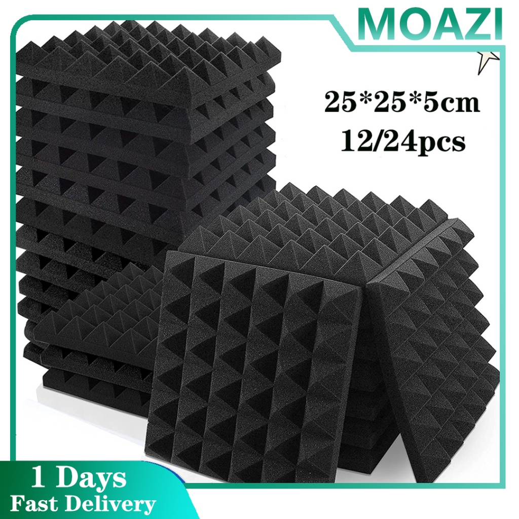 24Pcs 25x25x5cm Studio Acoustic Soundproof Foam Pyramid Sound ...