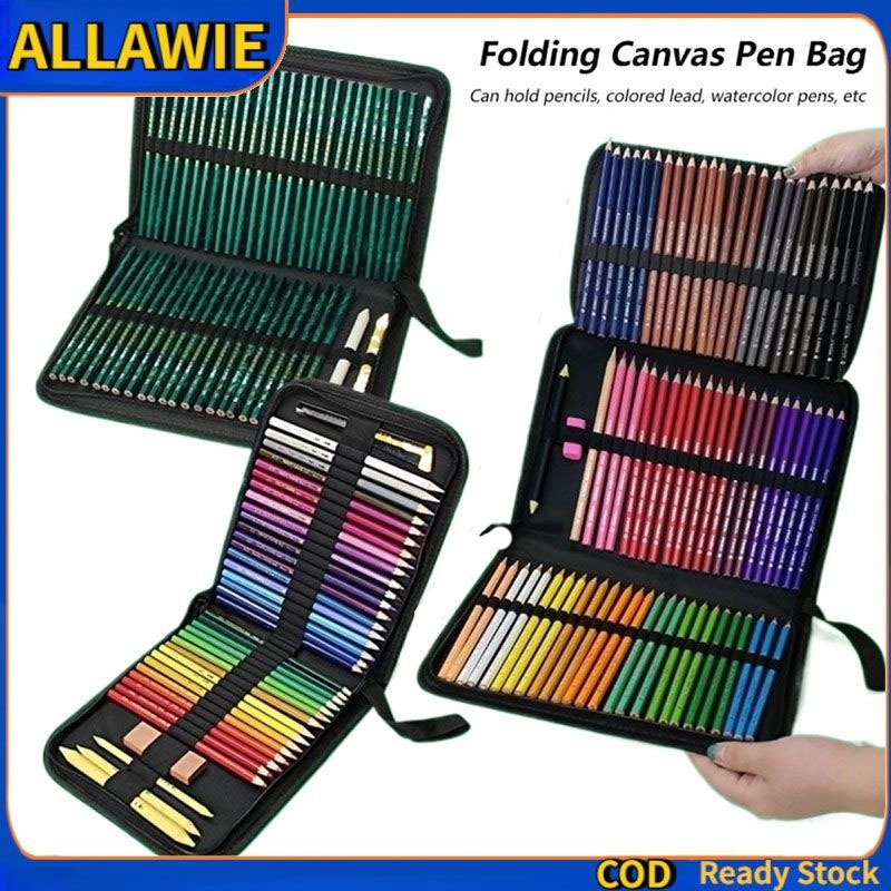 36/48/72 Hole Pen Curtain Folding Pencil Case Folding Canvas Pencil ...