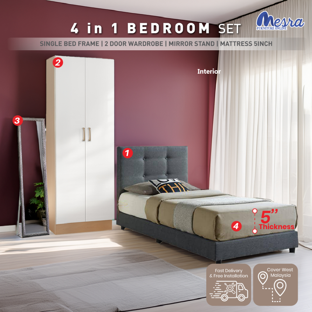 MESRA - 2 Door Wardrobe bedroom set/Almari Baju / Almari Pakaian ...