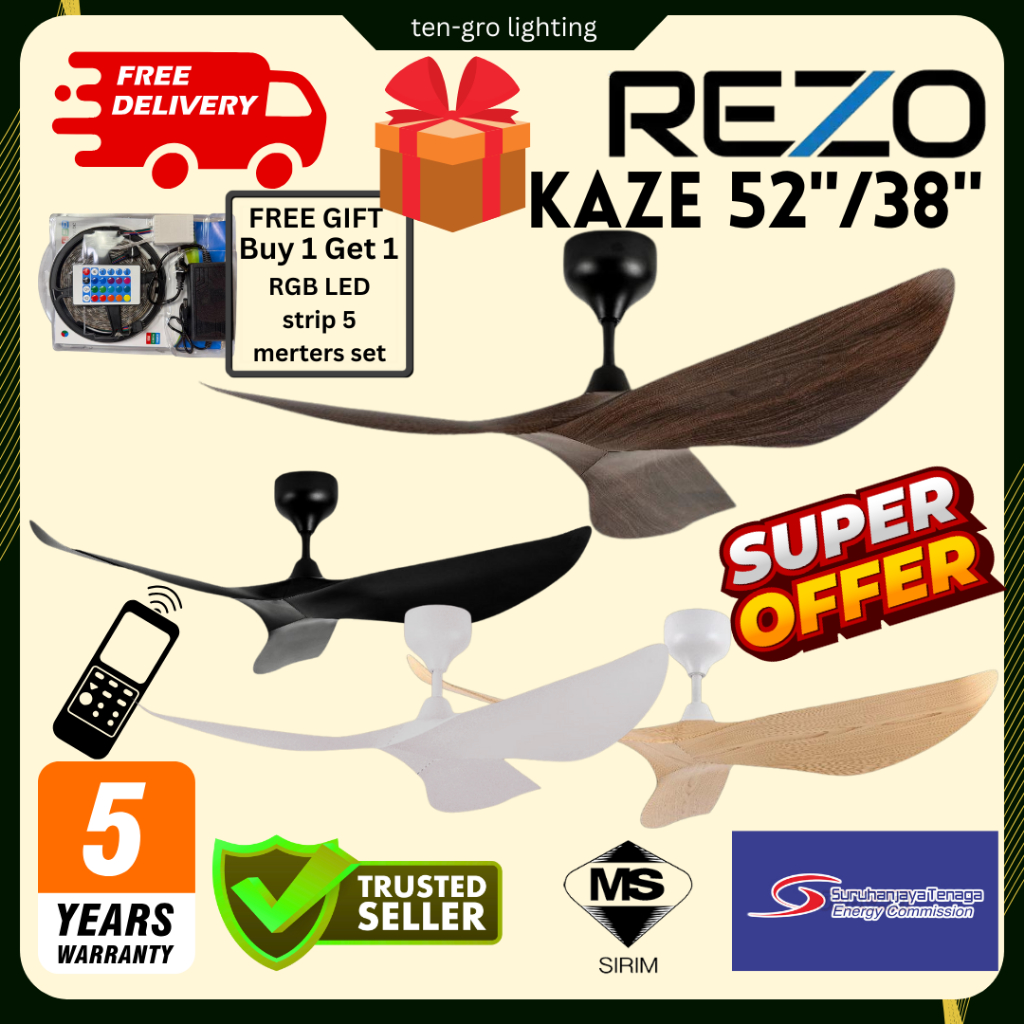 [FREE GIFT & FREE DELIVERY] Rezo Kaze 52 & Kaze 38 DC Motor Remote ...