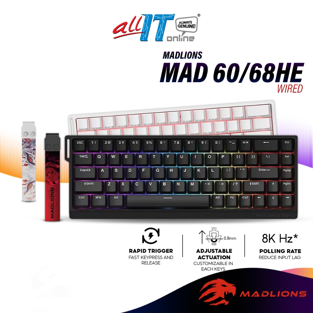 Madlions MAD60HE / MAD68HE Wired RGB Magnetic Switch Gaming Keyboard ...