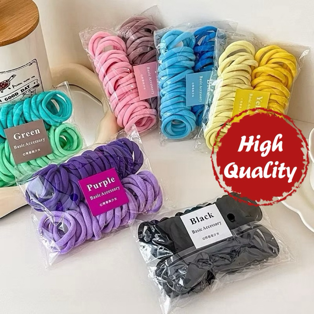 🇲🇾50pcs Colourful Hair Band High Elastic Seamless Rubber Band Black ...