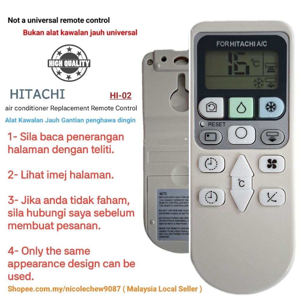 Hitachi Air Cond Air Conditioner Replacement Remote Control HI-02 ...