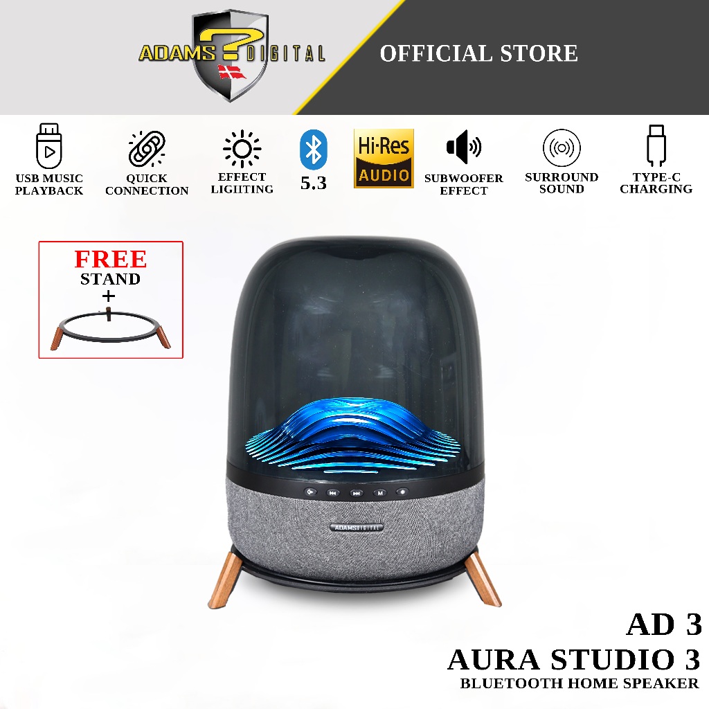 Adams Digital Aura Studio 3 Portable Bluetooth Speaker Transparent Home ...