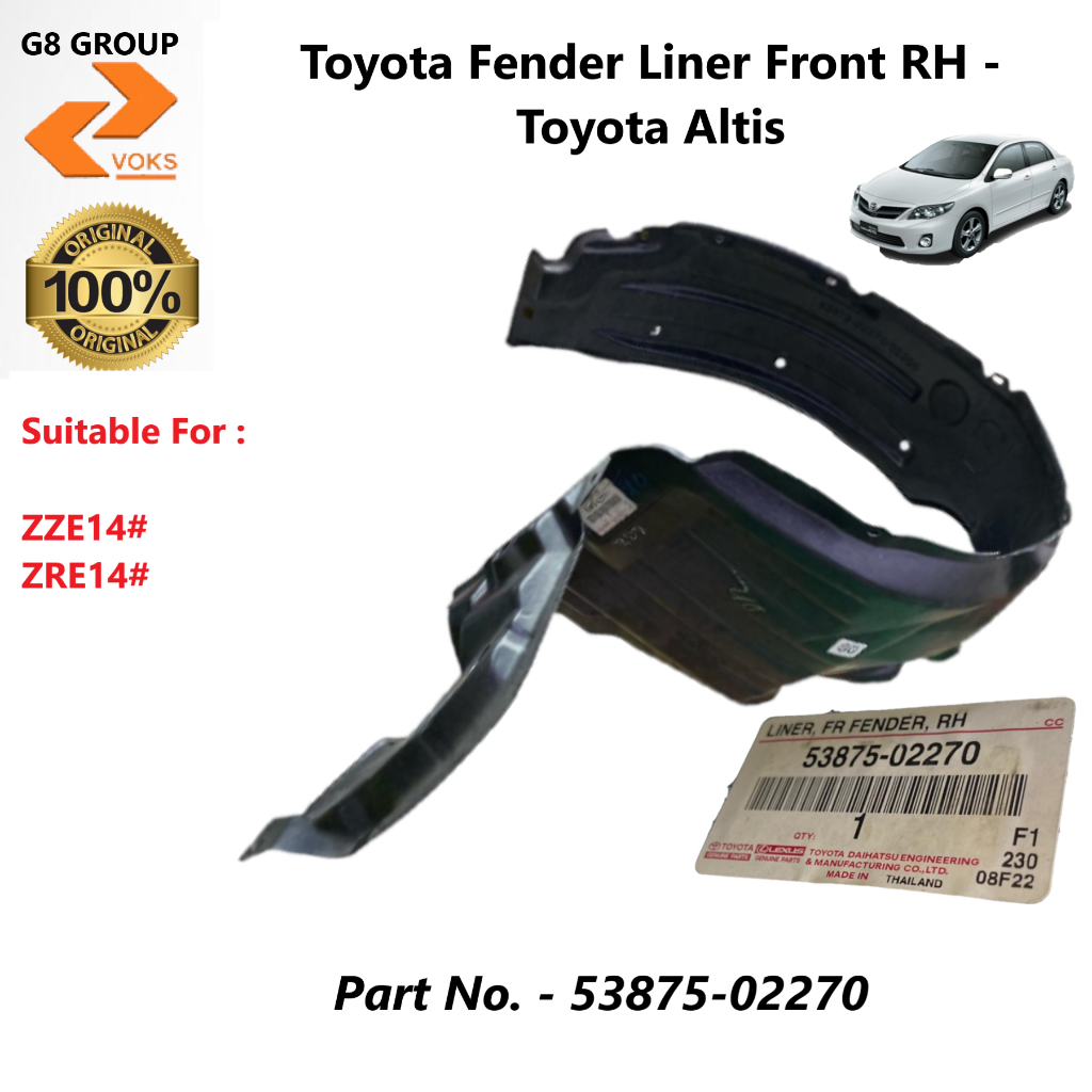 Toyota Fender Liner Front RH - Toyota Altis ( 53875-02270 ) | Shopee ...