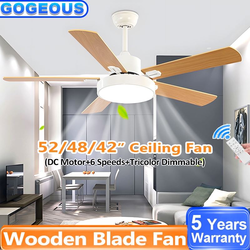 52/48/42" Wood Ceiling Fan With Light Strong Winds Mute Dc Motor Fan ...