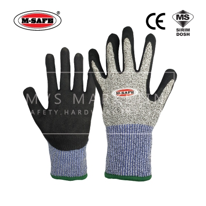 M-SAFE LEVEL 5 CUT-RESISTANT SANDY NITRILE PALM GLOVE / 4543D EN388 ...