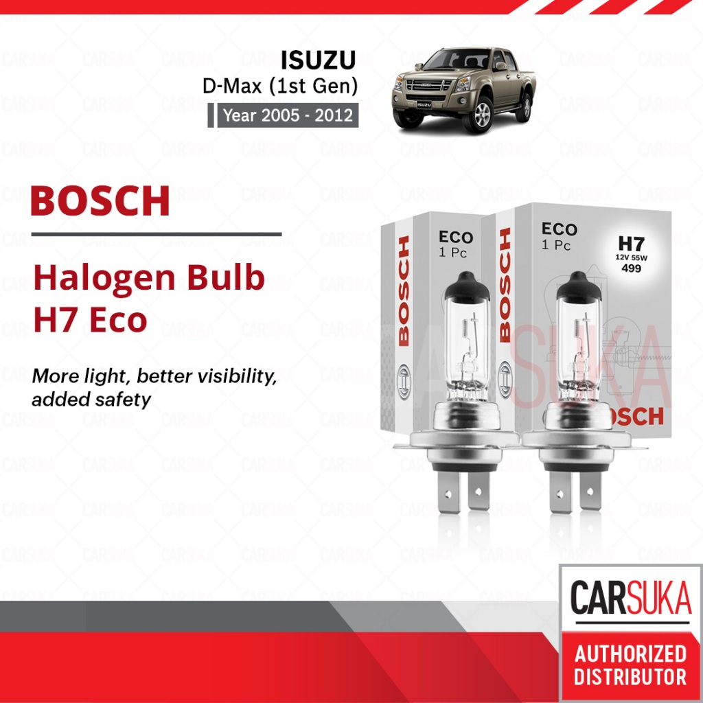 Bosch H7 Halogen Headlight Bulb (55w) set of 2 for Isuzu Dmax / D-Max ...