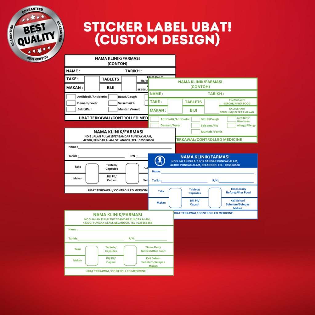 Sticker Medical Label/ Medicine Label/ Label Ubat Kapsul/ Sticker Beg ...