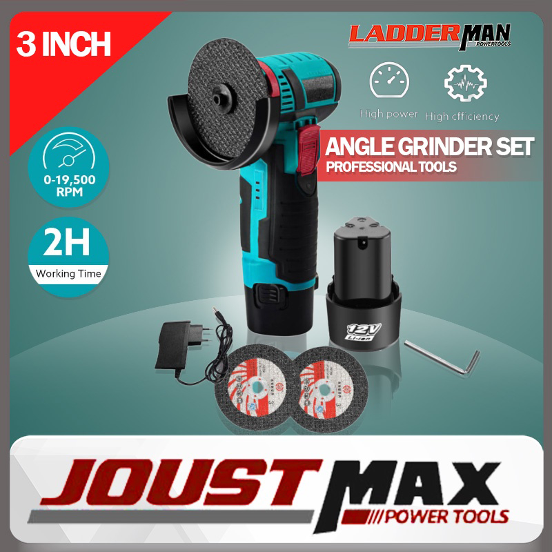 Ladderman Mini Cordless Angle Grinder Battery Portable 12V 80mm 3 ...