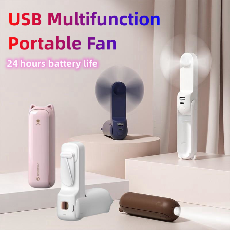 Kitten Mini Fan Multifunction Portable Fan USB Rechargeable Battery Fan ...