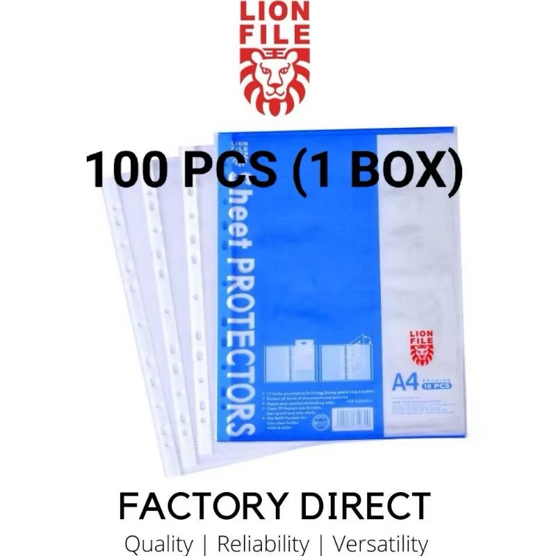Lion File A4 Sheet Protector / Profolio Clear Holder Refill (100 Pcs ...